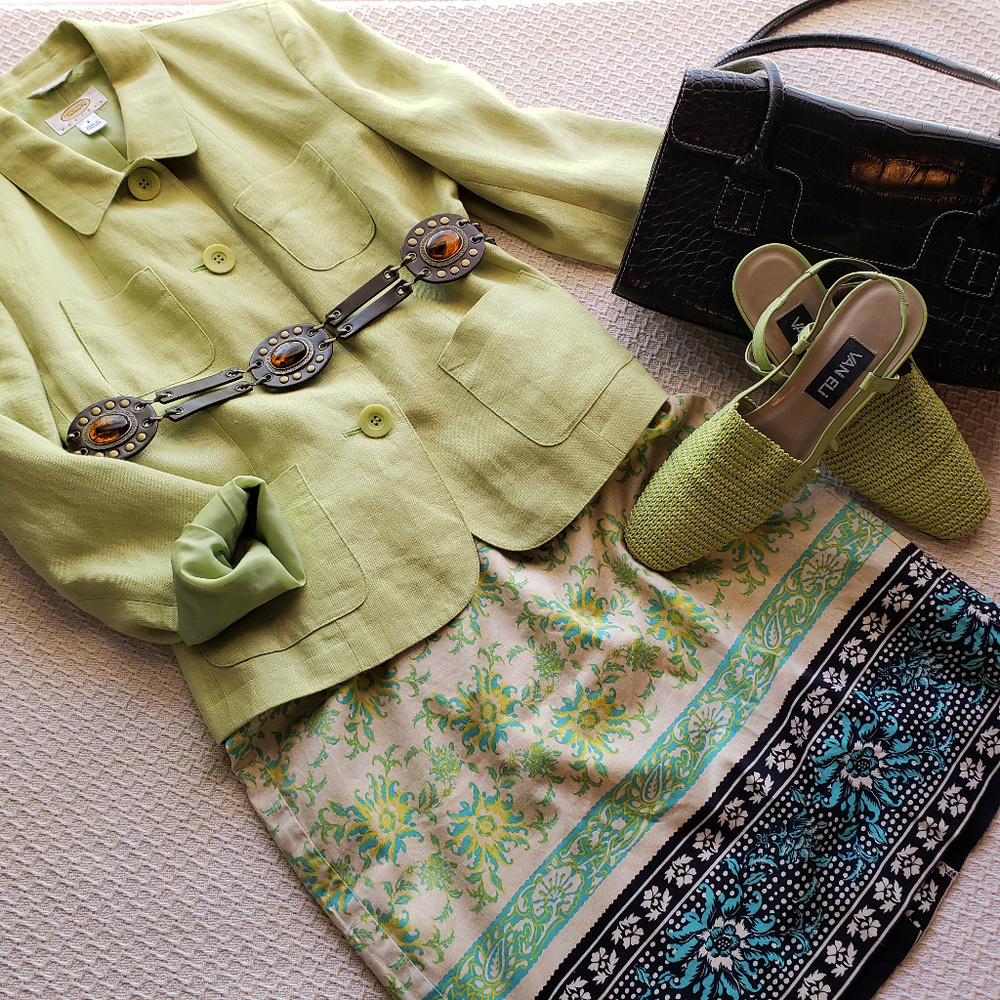 Talbots Lime Green Irish Linen Button Blazer - Gem